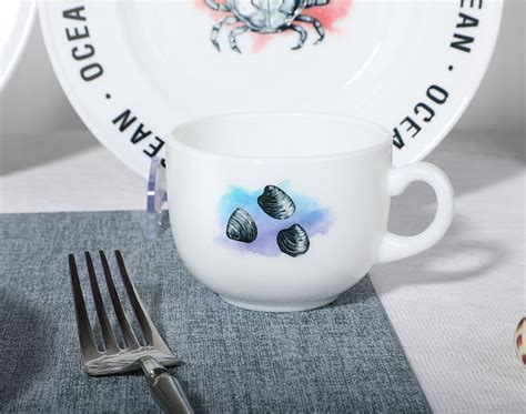 16pcs Opal Glass Dinner Set Oem Decal Design Plates And Cup White Opal