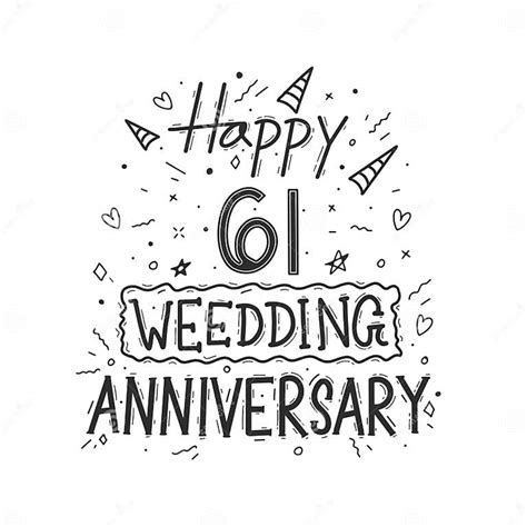 61 Years Anniversary Celebration Hand Drawing Typography Design Happy