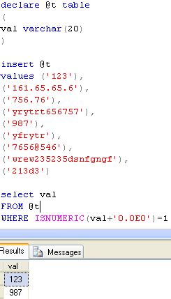 Checking For Integer Or Decimal Values Using ISNUMERIC Data Platform Central