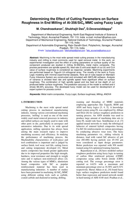 Pdf Determining The Effect Of Cutting Parameters On Surface Roughness In End Milling Of Al 356