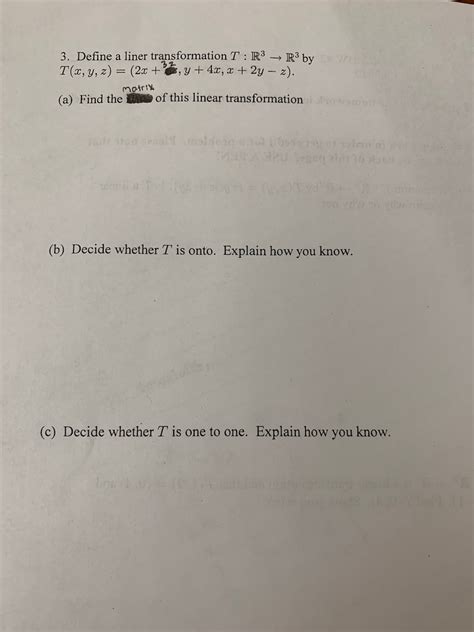 Solved 3 Define A Liner Transformation T R3 → R3 By T X
