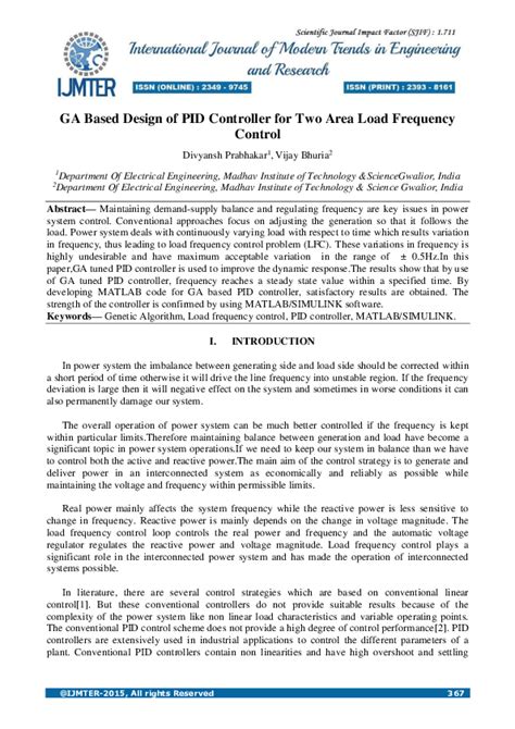 Pdf Ga Based Design Of Pid Controller For Two Area Load Frequency Control
