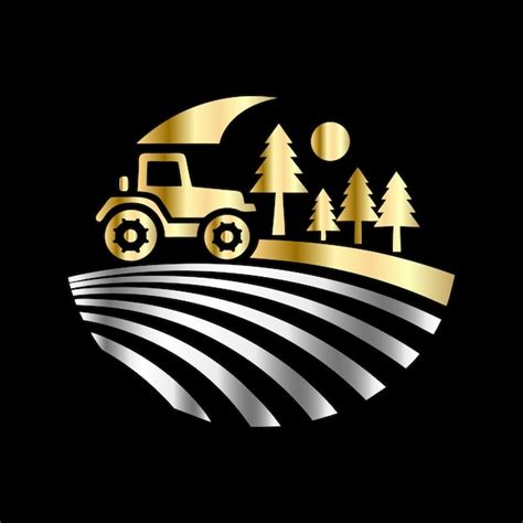 농업 로고 디자인 트랙터와 터 일러스트레이션 프리미엄 벡터
