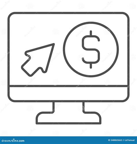 Cursor On Monitor Line Icon Desktop Screen With Arrow Vector Illustration Isolated On White Pc