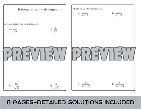 Rationalising The Denominator Harder Worksheet With Solutions Teaching Resources