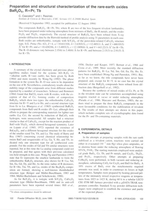 Pdf Preparation And Structural Characterization Of The Rare Earth Oxides Bar2o4 R Pr Tb