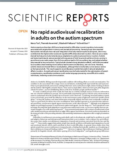Pdf No Rapid Audiovisual Recalibration In Adults On The Autism Spectrum Themis Karaminis