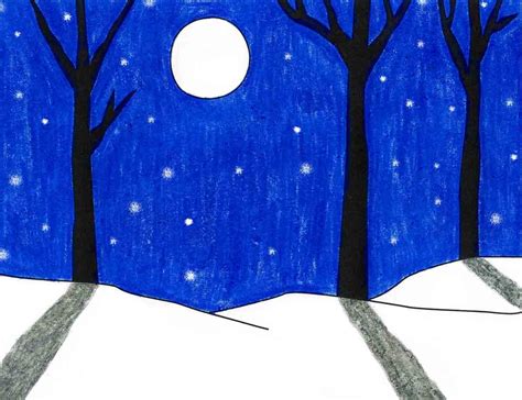 How To Draw A Winter Landscape Easy Step By Step Art Lesson