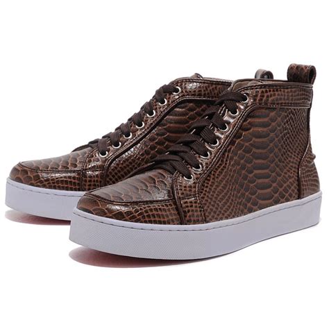 Mens Christian Louboutin Louis Flat Python Sneakers Chocolate Louboutin Sale