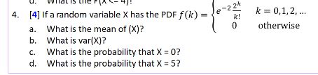 Solved B What Is Var X C What Is The Probability That Chegg Com