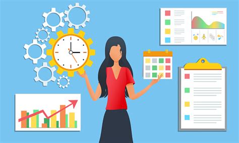 효과적인 시간 관리 개념 작업 계획 및 작업 프로세스의 구성에 대한 벡터 그림 멀티 태스킹을하는 사업가 프로젝트 관리 활동은