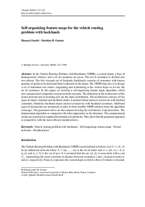 Pdf Self Organizing Feature Maps For The Vehicle Routing Problem With Backhauls