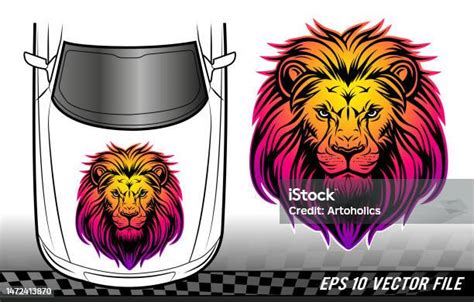 사자 머리 스포츠카 데칼 비닐 스티커 경주 용 자동차 사자 얼굴 벡터 아트 그래픽 차 정상 두건 보닛을 위한 차량 훈장 데칼에 대한 스톡 벡터 아트 및 기타 이미지 Istock