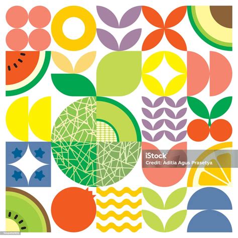 기하학적 여름 신선한 과일 컷 작품 포스터 화려한 간단한 모양 스칸디나비아 스타일의 플랫 추상 벡터 패턴 디자인 흰색 배경에 녹색 멜론의 미니멀한 그림 0명에 대한 스톡