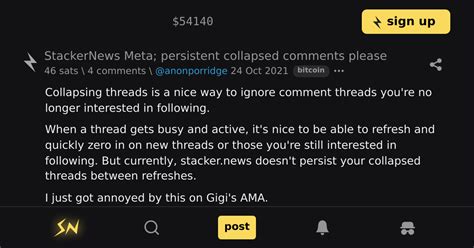Stackernews Meta Persistent Collapsed Comments Please Stacker News Bitcoin