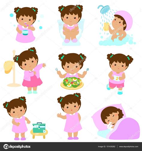 Healthy Hygiene For Girl Cartoon Vector — Stock Vector © Onontour 151430262