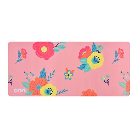 Onn Xl Desktop Mouse Mat With Anti Slip Base Polyester Pink Flowers 35 X 16