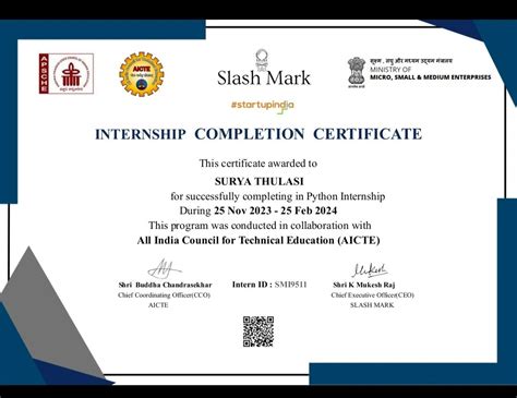 surya thulasi on linkedin slash mark internship