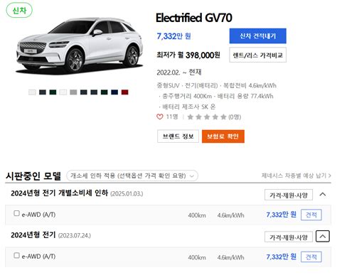 2025 제네시스 Gv70 전기차 가격표