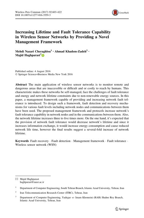 Pdf Increasing Lifetime And Fault Tolerance Capability In Wireless