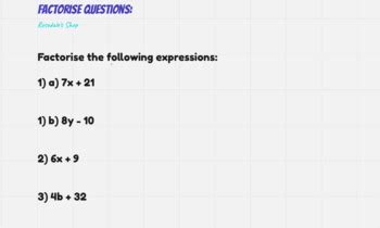 Factorising Equations And Expressions GCSE IGCSE Worksheet Answers