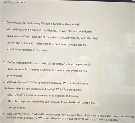 Solved Learning Questions 1 Define Classical Conditioning