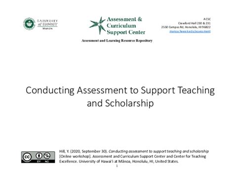 Pdf Conducting Assessment To Support Teaching And Scholarship