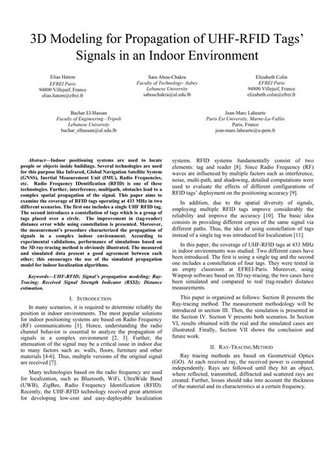 Pdf 3d Modeling For Propagation Of Uhf Rfid Tags Signals In An Indoor Environment