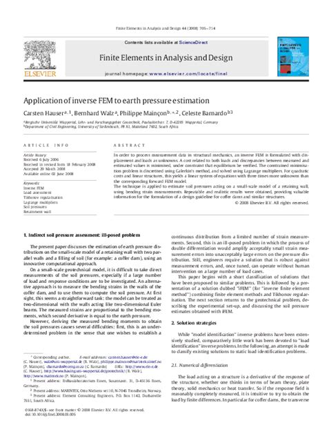 pdf application of inverse fem to earth pressure estimation