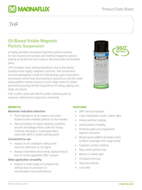 7hf Product Data Sheet English Pdf Aerosol Nondestructive Testing
