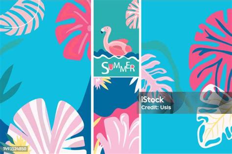 여름철 즐거움의 본질 해변 풍경 화려한 야자수 잎 핑크 플라밍고가 있는 배경 여름을 테마로 한 포스터 벡터 가리기에 대한 스톡 벡터 아트 및 기타 이미지 Istock