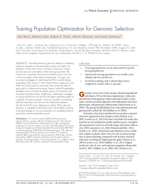 Pdf Training Population Optimization For Genomic Selection Bettina