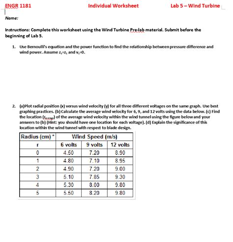 solved engr 1181 individual worksheet lab 5 wind turbine