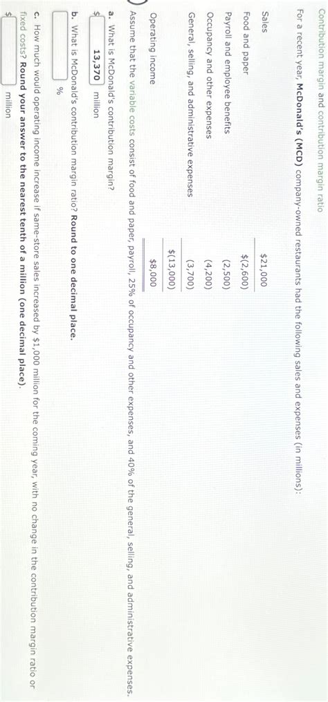 Solved Contribution Margin And Contribution Margin Ratiofor