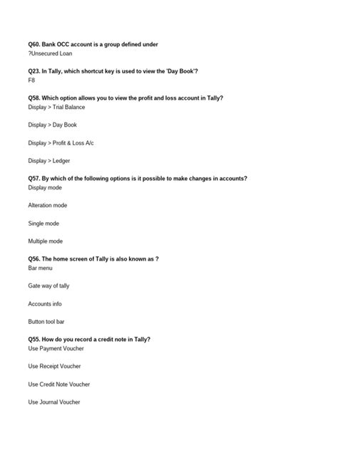 Tally Questions Pdf