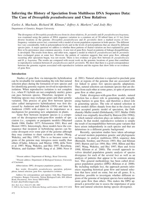 PDF Inferring The History Of Speciation From Multilocus DNA Sequence Data The Case Of