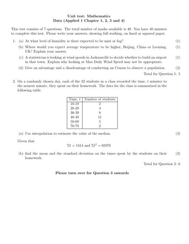 Edexcel Applied 1 Unit Tests As Mathematics Teaching Resources