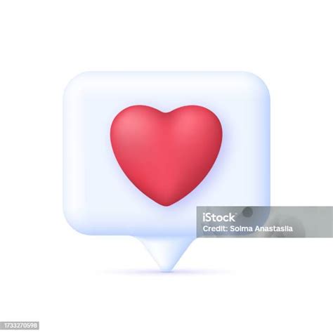 3d Social Media Notification Love Like Heart Icon Message Dialog Button With Red Heart Red