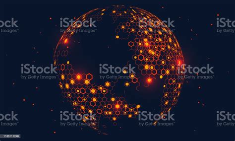 하이테크 클라우드 컴퓨팅 및 인터넷 빅 데이터를 나타내는 육각형 벡터 그리드 글로브 0명에 대한 스톡 벡터 아트 및 기타 이미지