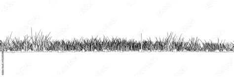 Grass Contour With Stones From Black Lines Isolated On White Background