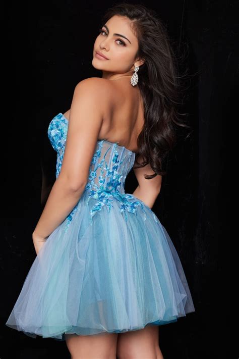 Jovani 26094 Blue Multi Fit And Flare Strapless Dress Jovani