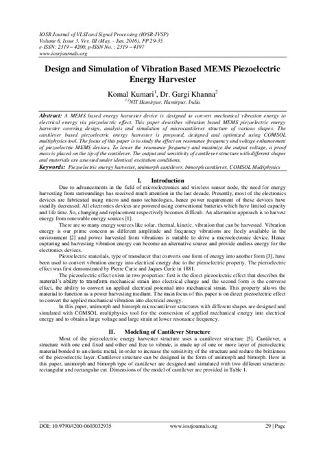 Pdf Design And Simulation Of Vibration Based Mems Piezoelectric