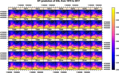 St Prediction Maps Of Gsl Day From 1970 To 2017 Download Scientific