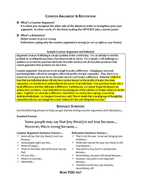 Counter Argument Stem Starters Pdf Argument