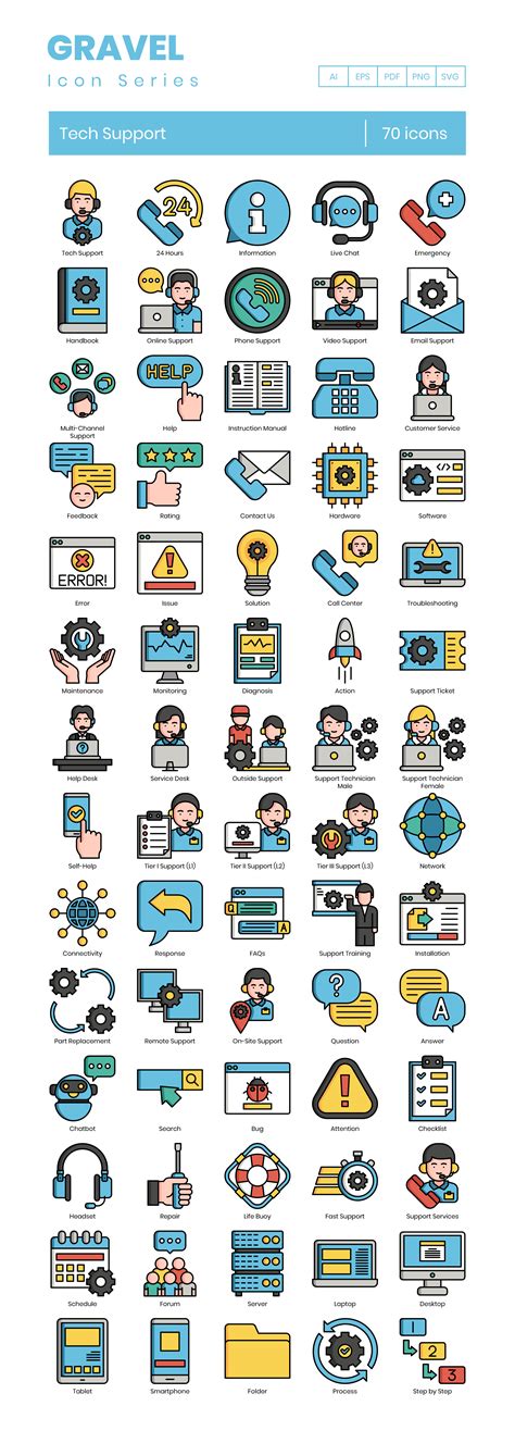70 Tech Support Icon Set Flat Icons