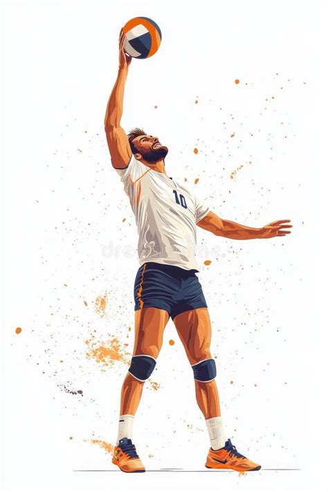 Jugador De Voleibol Dinámico Que Se Prepara Para Reventar La Pelota En Una Ilustración Artística