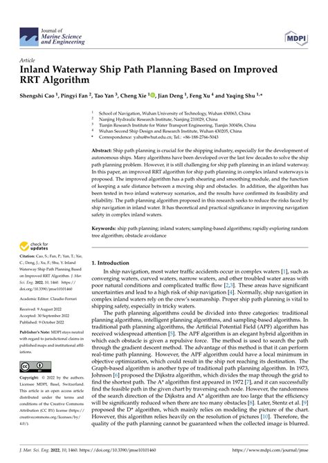 Pdf Inland Waterway Ship Path Planning Based On Improved Rrt Algorithm
