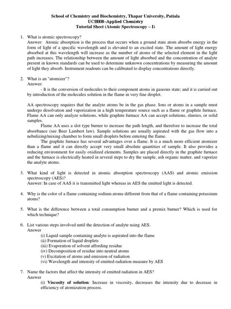 Ucb008 Spectroscopy Tut Solution Pdf Atomic Absorption Spectroscopy