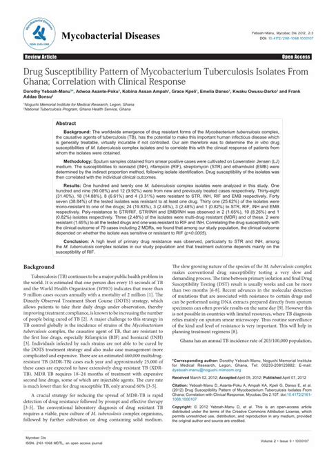 Pdf Drug Susceptibility Pattern Of Mycobacterium Tuberculosis · Review Article Open Access