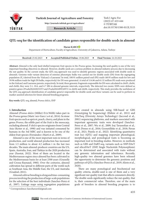 Pdf Qtl Seq For The Identification Of Candidate Genes Responsible For Double Seeds In Almond